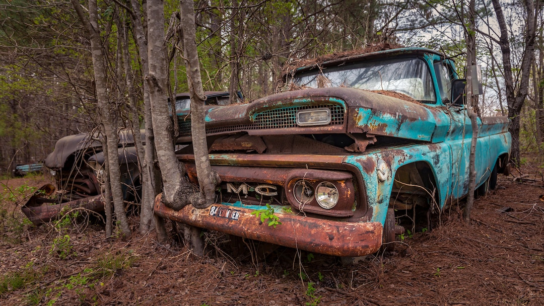 Rusty Vintage Abandoned GMC Pickup Truck Imprisoned by Growing Trees in ...
