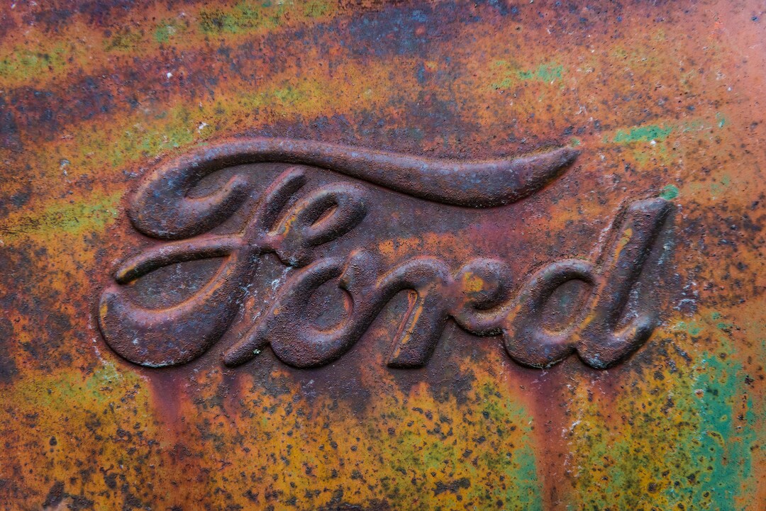 Close up Textures of the Retro Ford Font and Logo on A Rusty Old ...