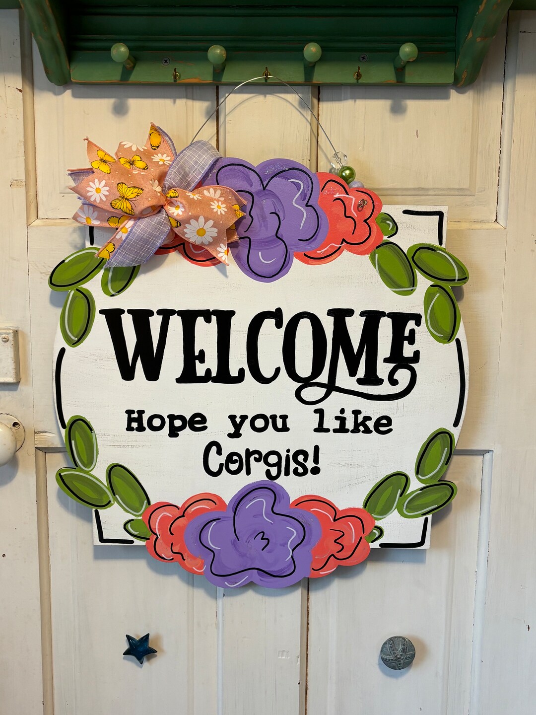 Corgi Door Hanger, Dog Front Porch Decor, Spring Corgi Sign, Corgi Home ...