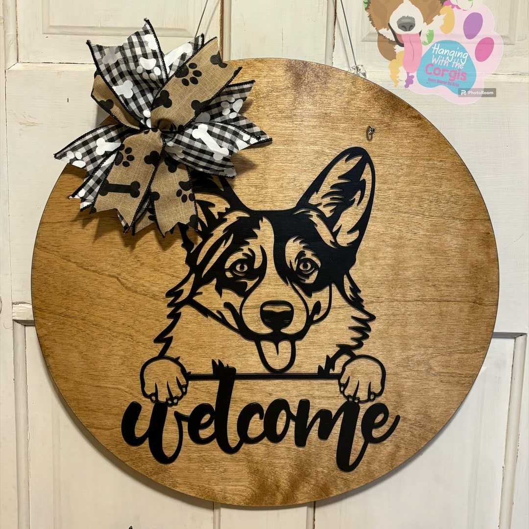 Corgi Welcome Door Hanger, Dog Porch Decor, Corgi Wreath, Corgi Gift ...