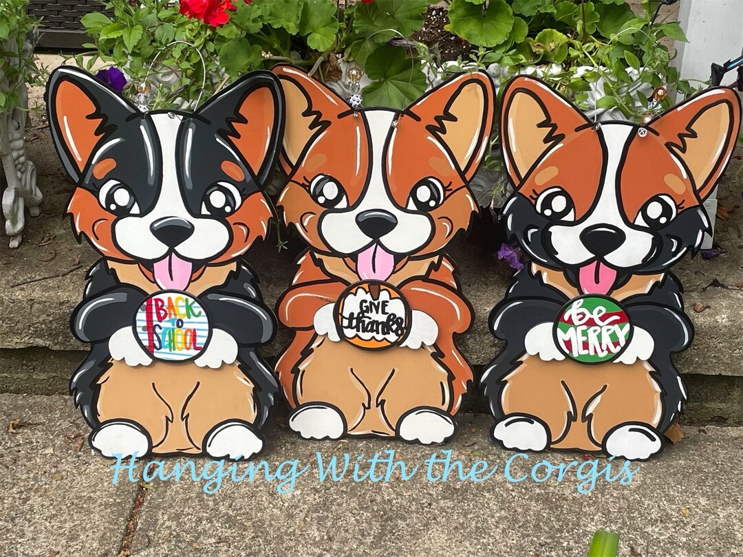 Corgi Door Hanger, Interchangeable Sign, Corgi Wreath, Corgi Sign ...