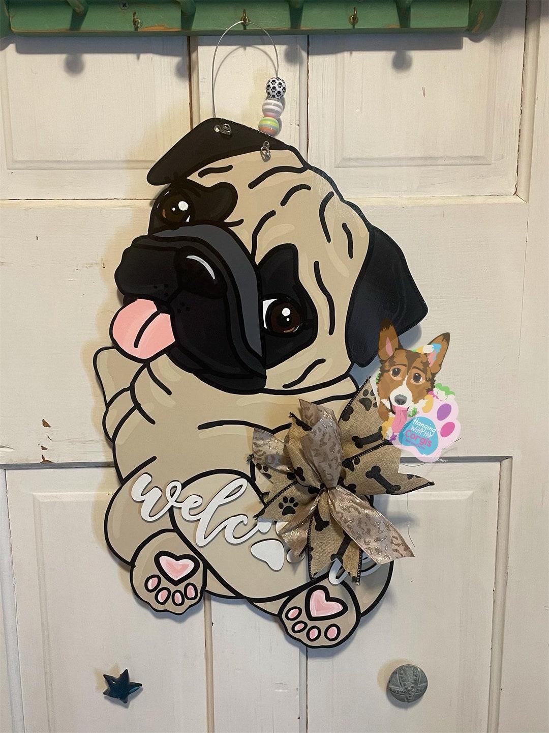 Pug Door Hanger, Pug Art, Dog Door Hanger, Pug Wreath, Pug Decor, Dog ...