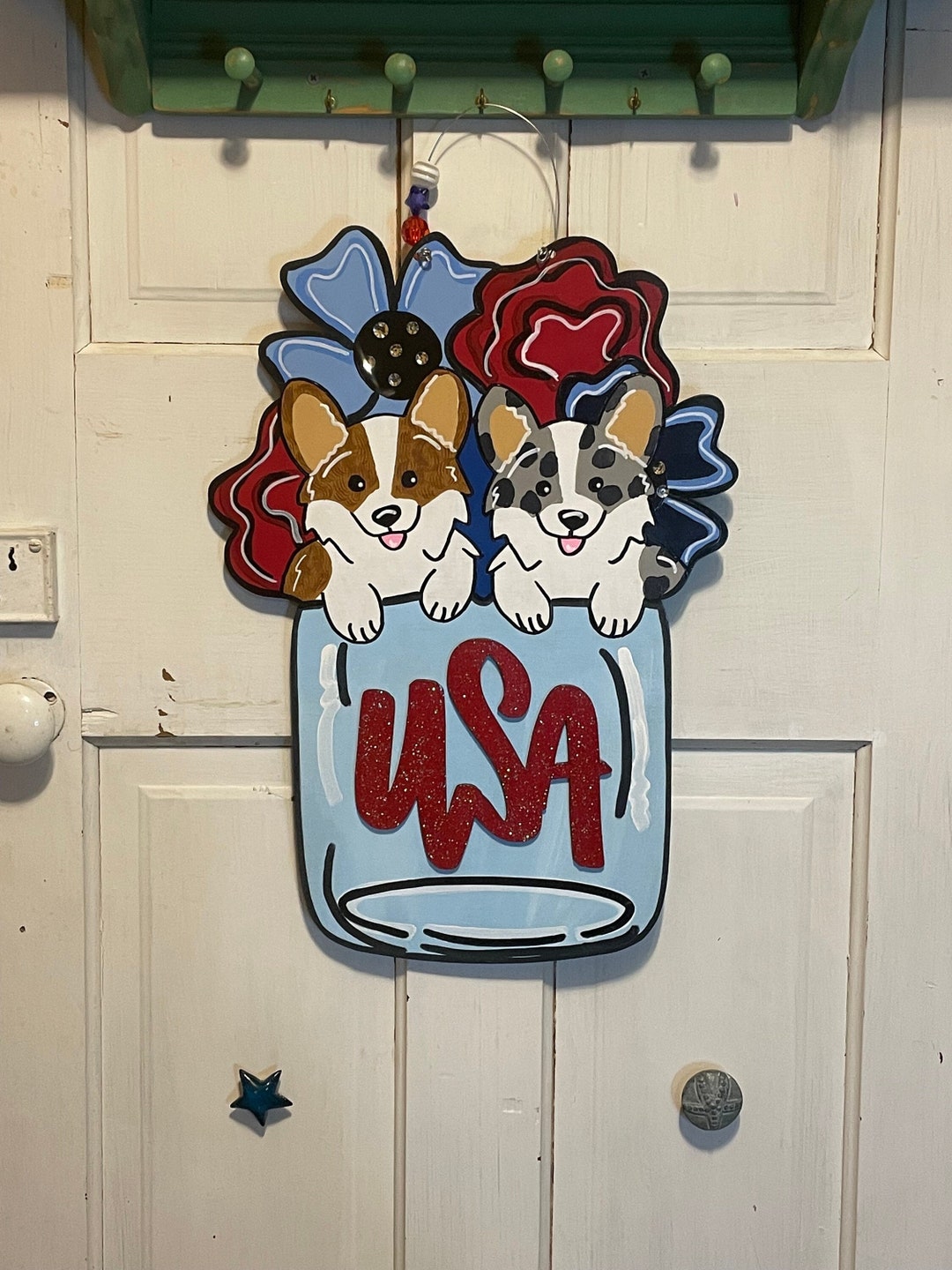 Corgi Door Hanger, Dog Door Decor, Corgi Sign, Patriotic Corgi Decor ...