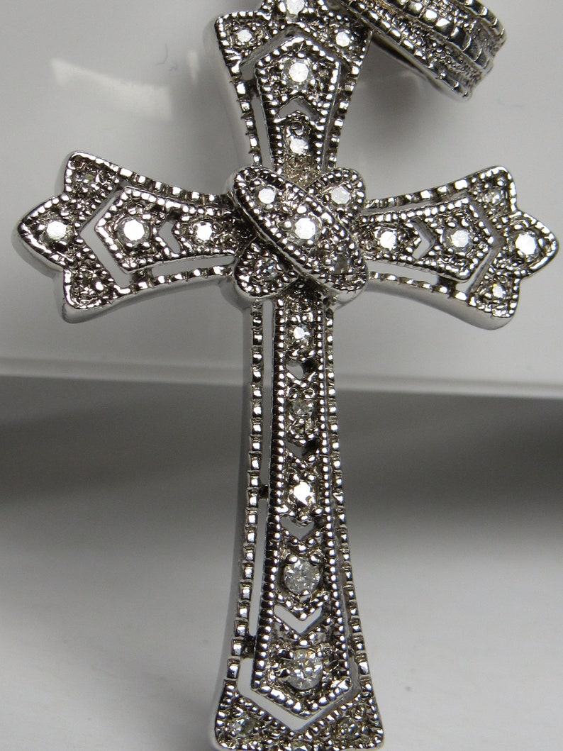 Diamond Cross Pendant in Sterling Silver - Etsy