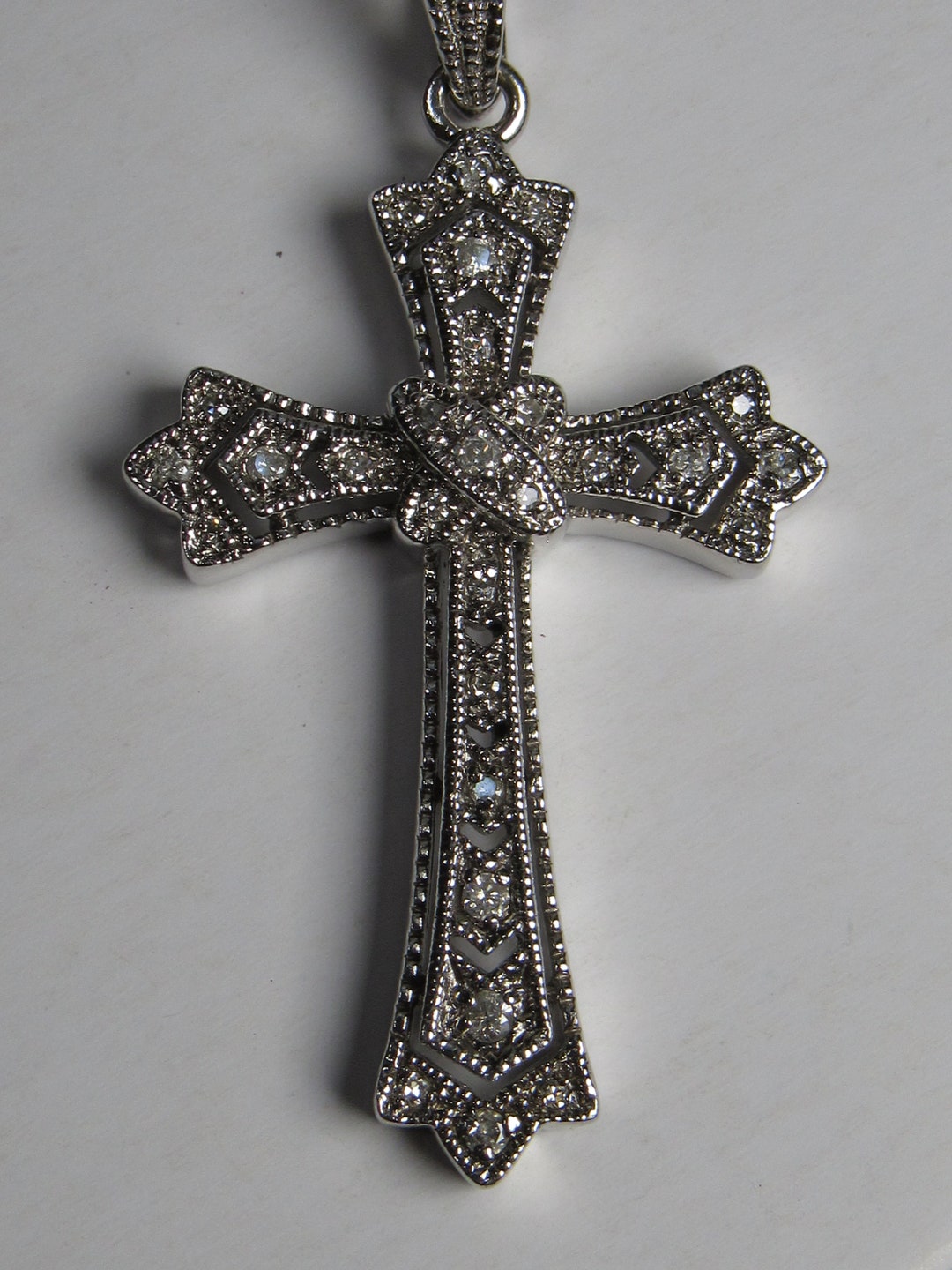 Diamond Cross Pendant in Sterling Silver - Etsy