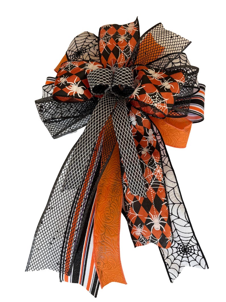 Spider Halloween Bow: Orange & Black Fall Wreath Decor - Etsy