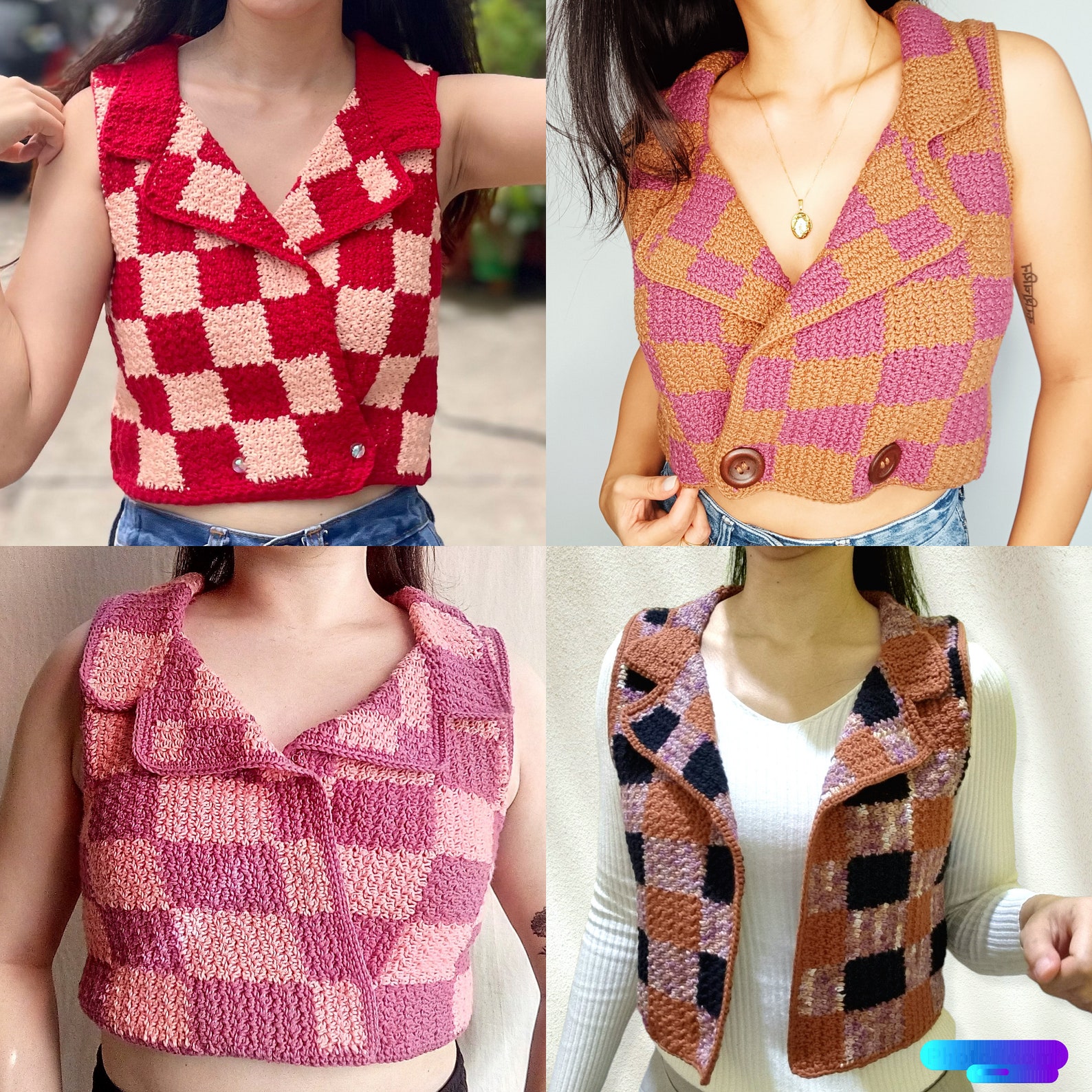 Adriana Checkered Vest Crochet Pattern - Etsy