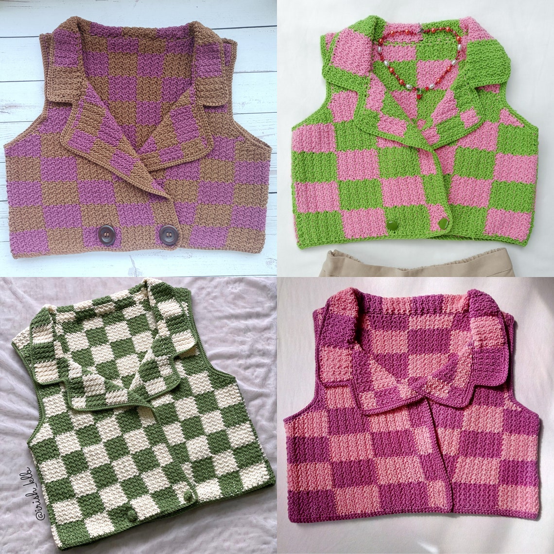 Adriana Checkered Vest Crochet Pattern - Etsy