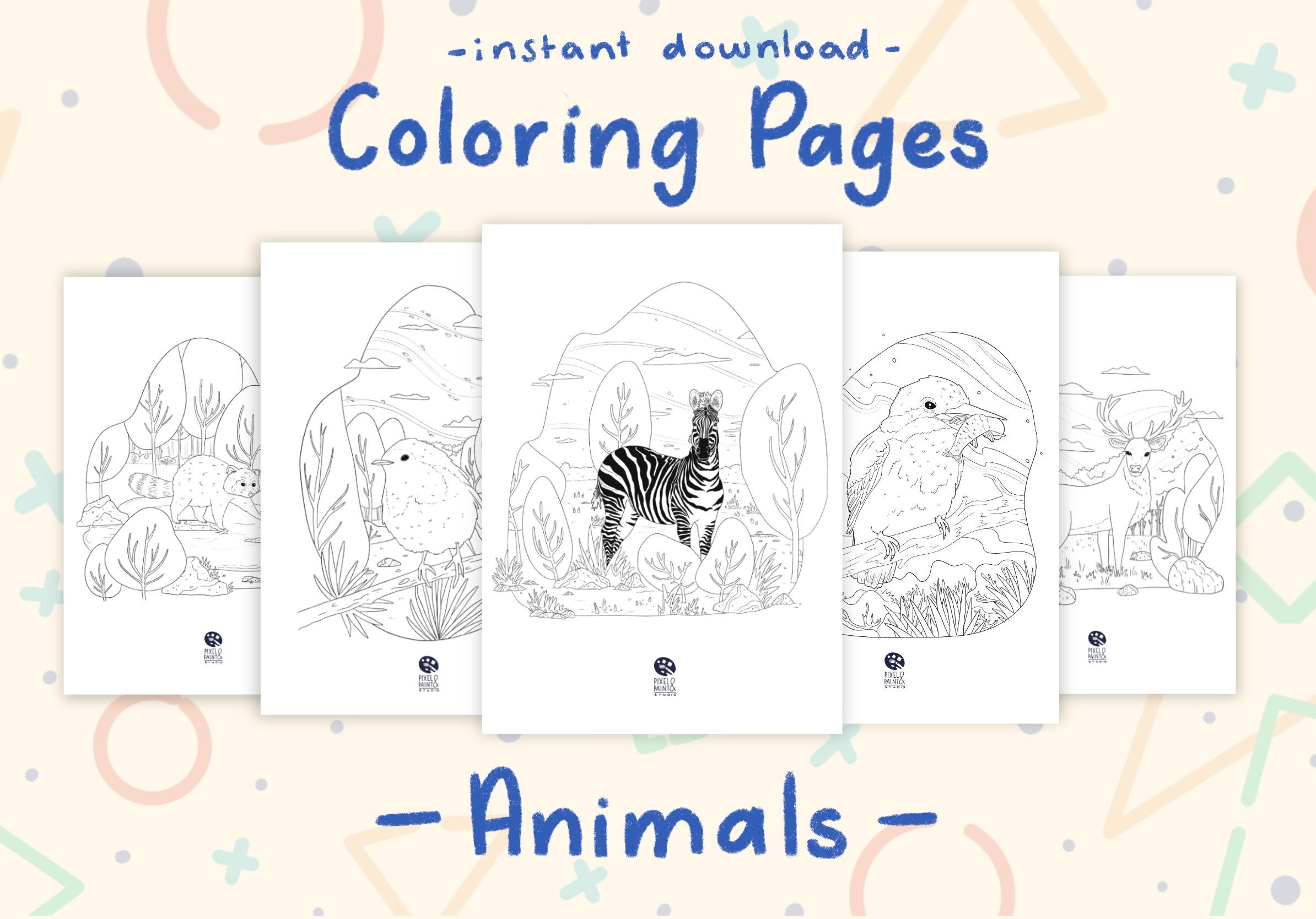 Printable Coloring Pages Set Animals // A4 Size // Instant - Etsy