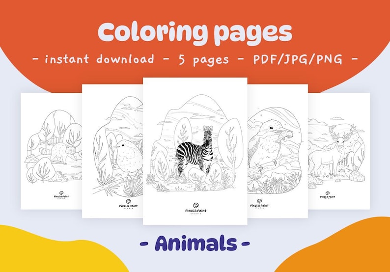 Printable Coloring Pages Set - Animals // A4 Size // Instant Download ...
