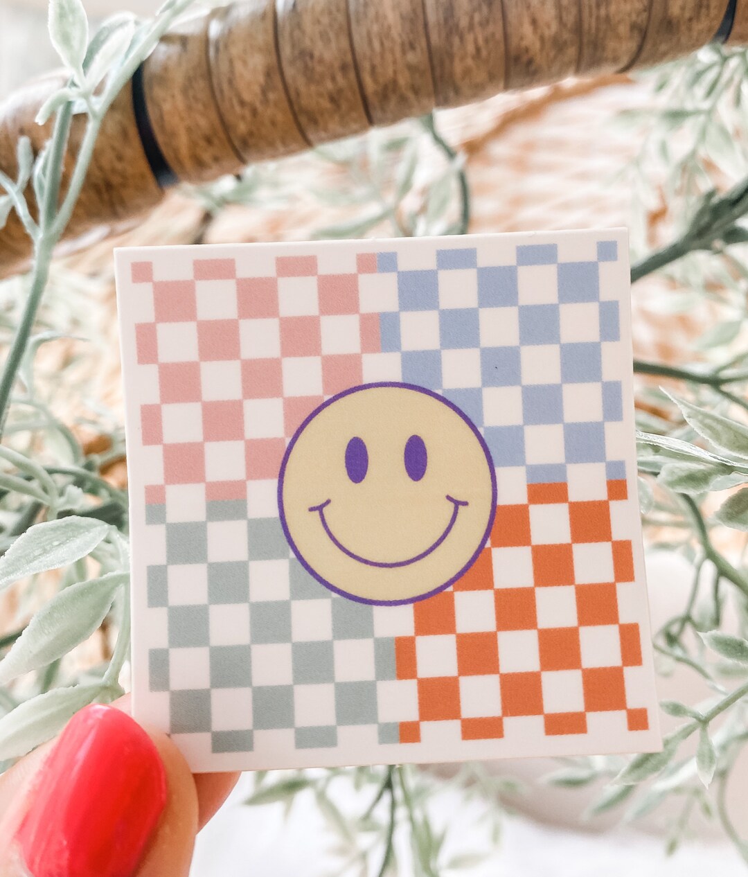 Smiley Checkered Sticker Colorful Stickers - Etsy