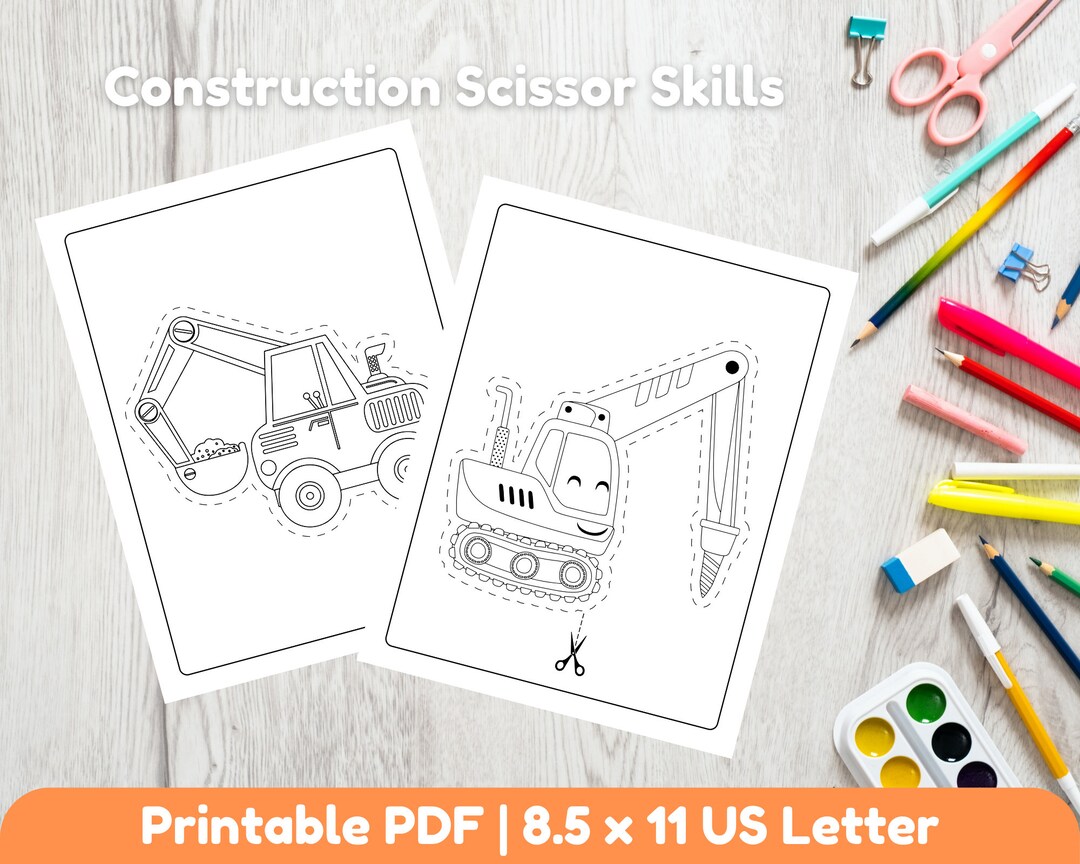 Construction Scissor Skills Coloring Book - Etsy