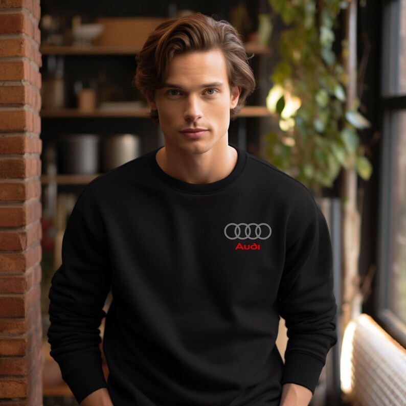 Audi Logo Crewneck Sweatshirt - Gray Vinyl Rings & Red Audi Design ...