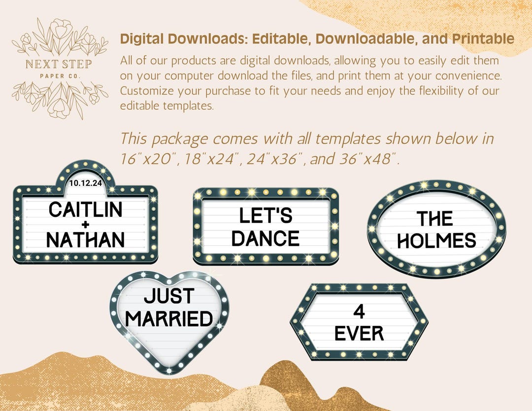 Five Marquee Sign Template Package | Editable Digital Download - Etsy