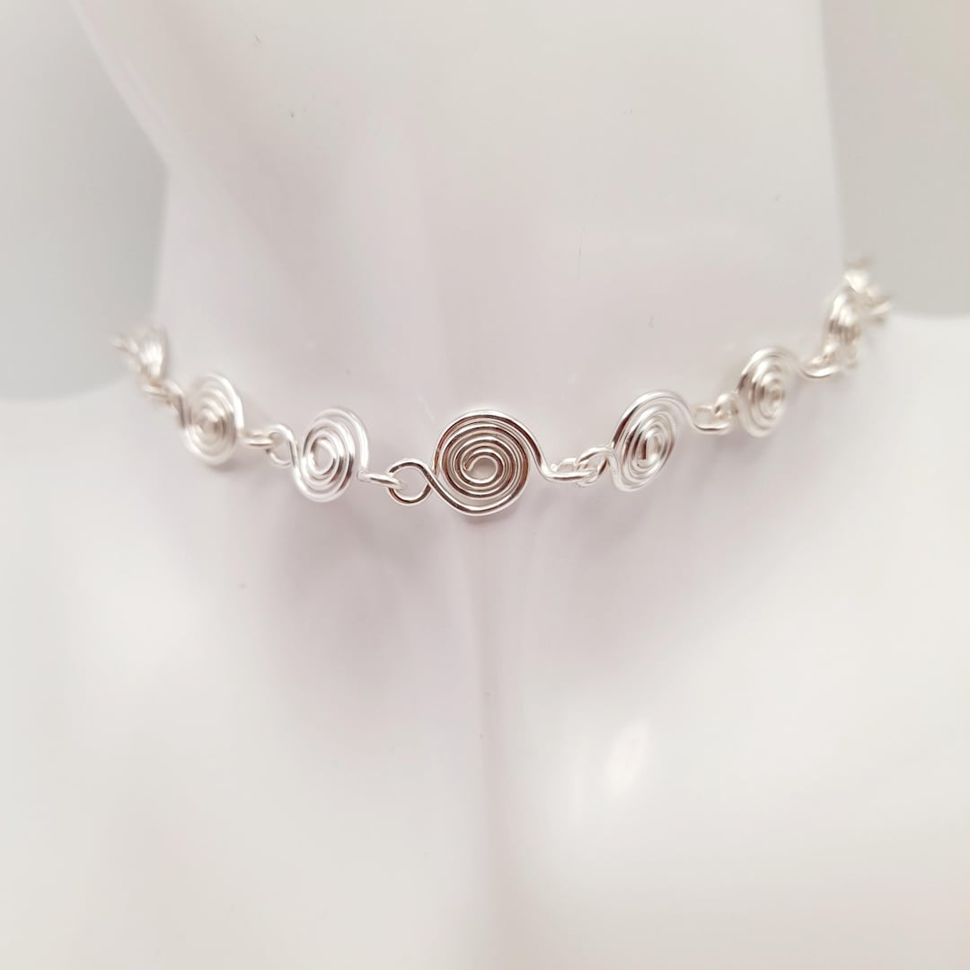 Handmade Silver Spiral Choker Necklace, Dainty Silver Choker Necklace ...