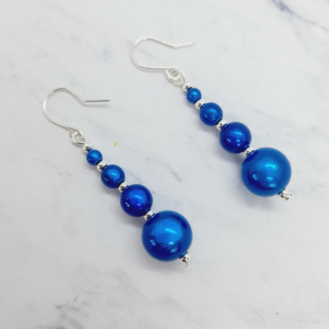 Bright Blue Bead Earrings, Handmade Blue Earrings, Royal Blue Drop ...