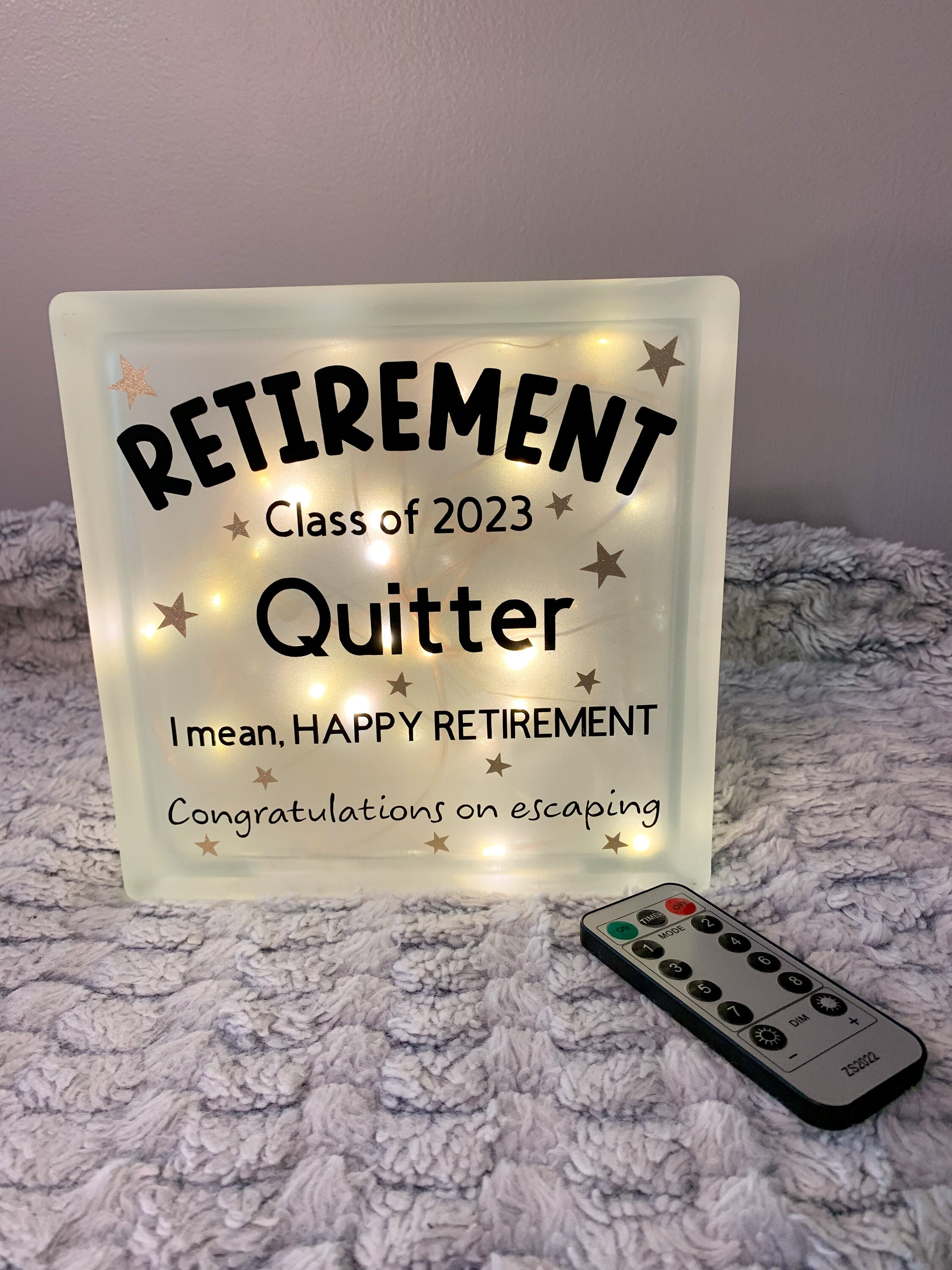 Retirement Glass Block Happy Retirement Lighted Glass Block ...