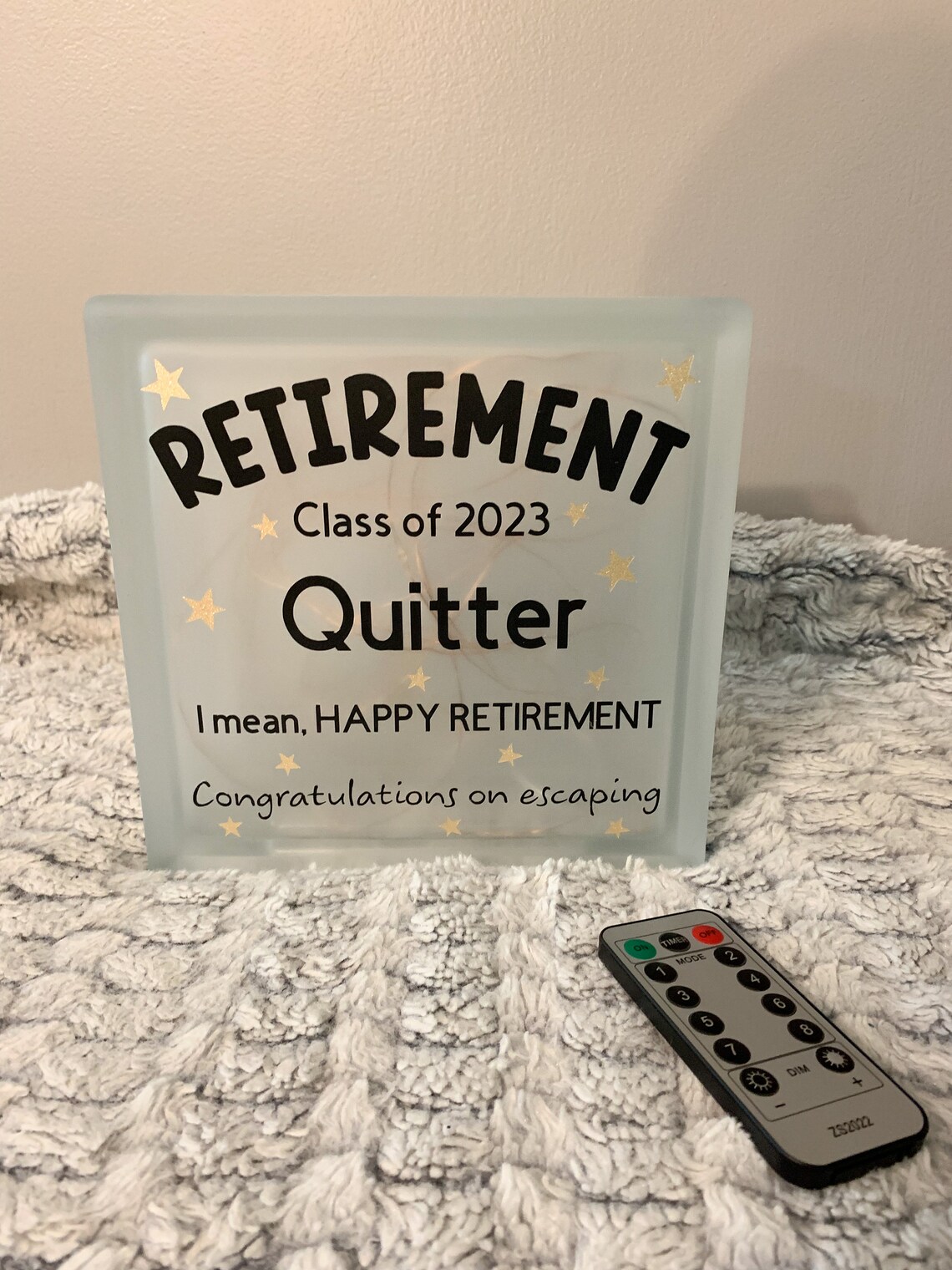 Retirement Glass Block Happy Retirement Lighted Glass Block ...