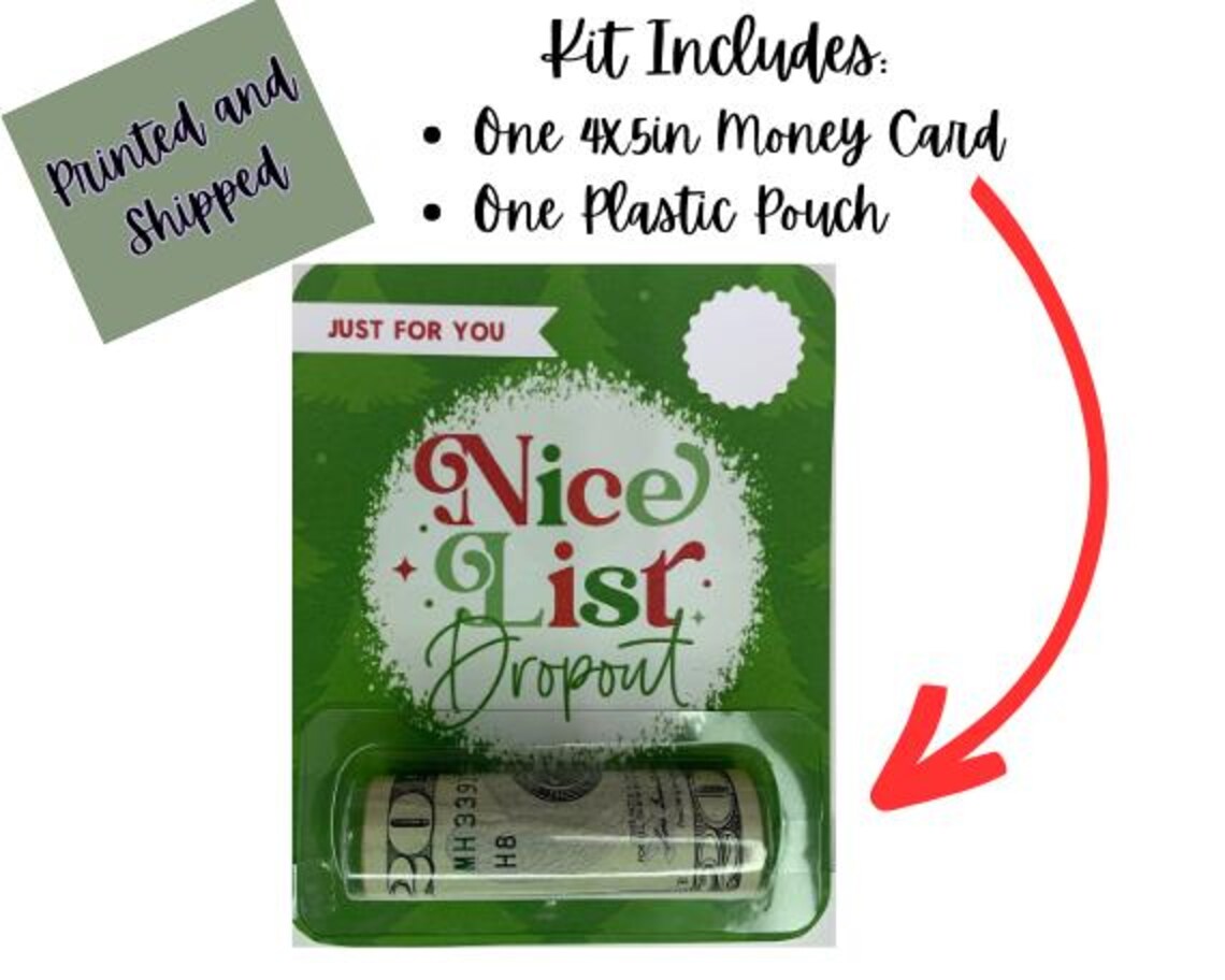 Nice List Dropout Money Card | Christmas Gift Money | Christmas Tree ...