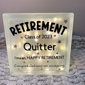 Retirement Glass Block Happy Retirement Lighted Glass Block ...