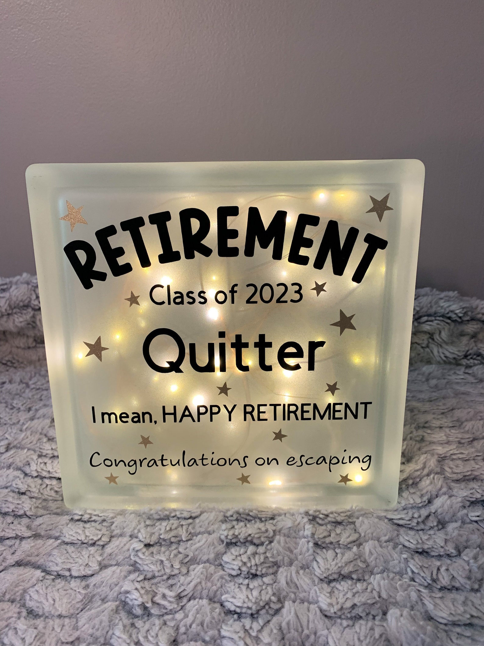 Retirement Glass Block Happy Retirement Lighted Glass Block ...