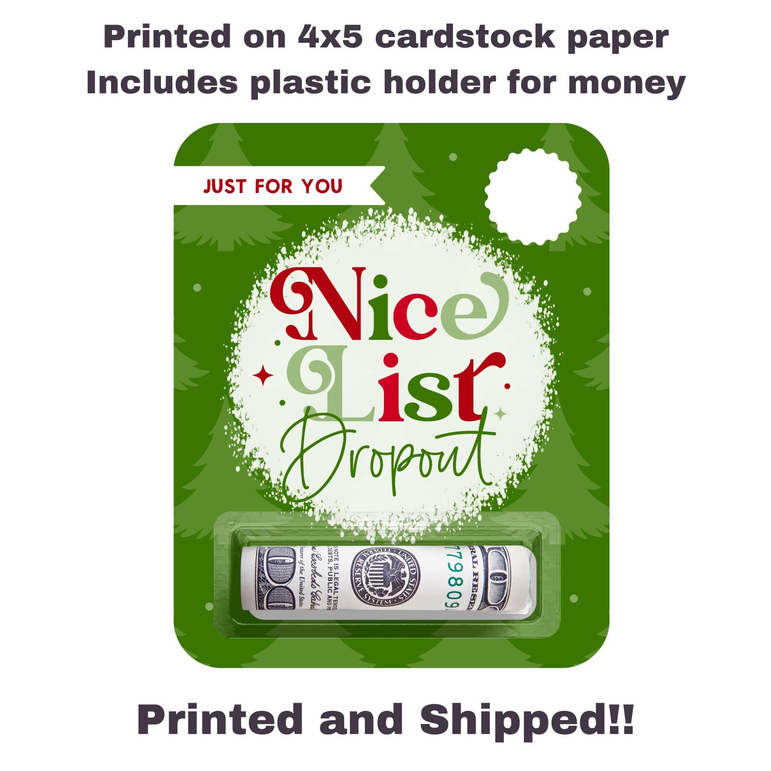 Nice List Dropout Money Card | Christmas Gift Money | Christmas Tree ...