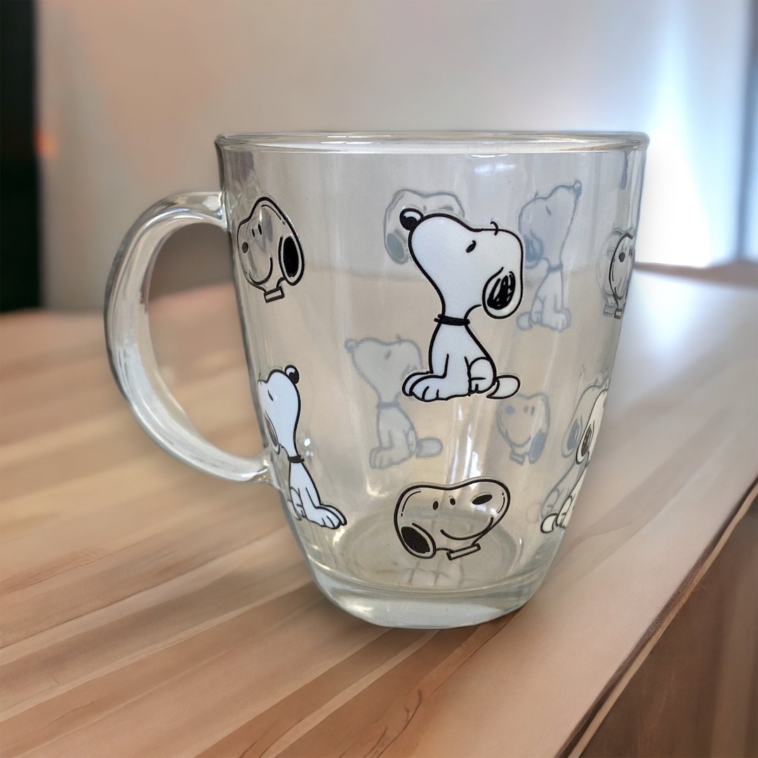 Snoopy Glass Mug Drinkware Gift Glassware - Etsy UK