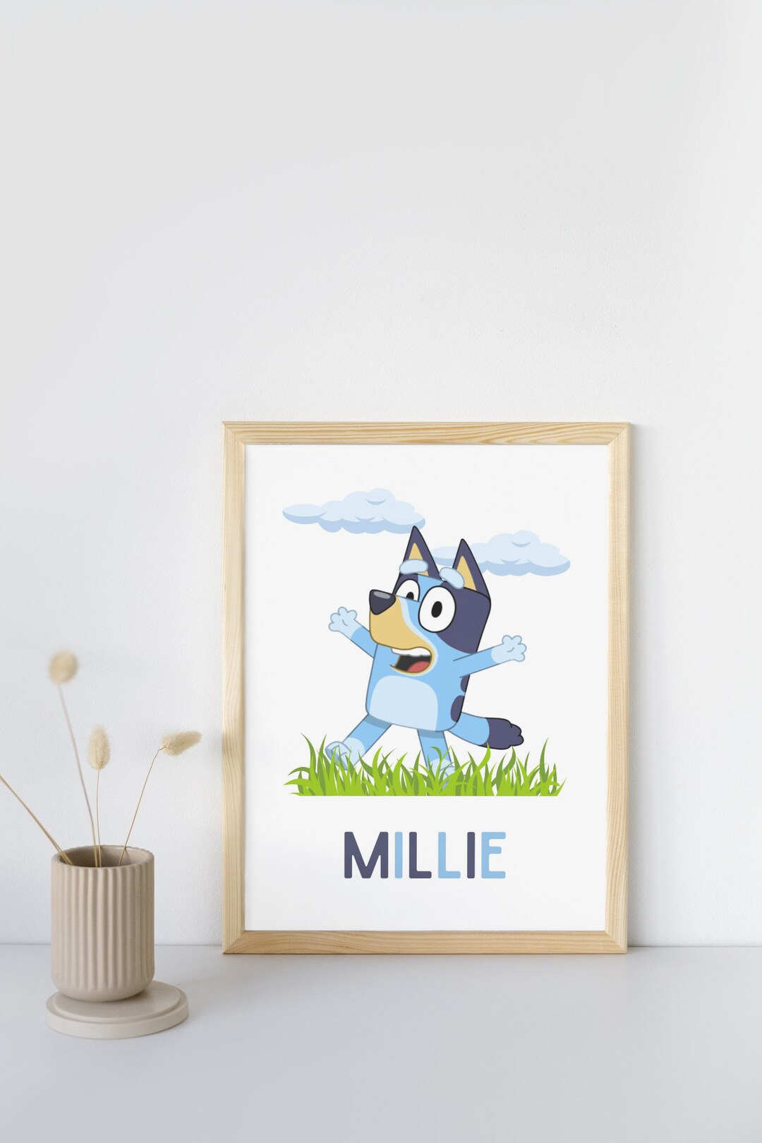 Personalised Bluey Name Print Baby Nursery Bedroom Childrens Wall Art ...