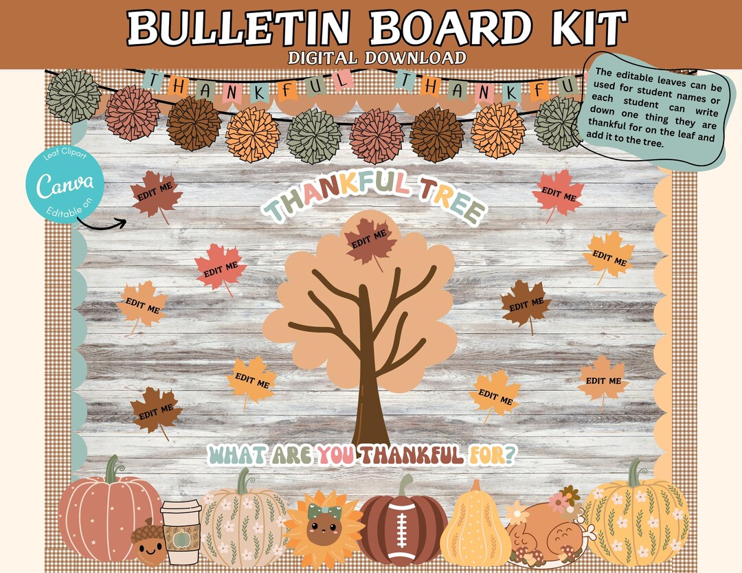 Fall Bulletin Board Kit: Thankful Tree, Leaves & Pumpkins (digital ...