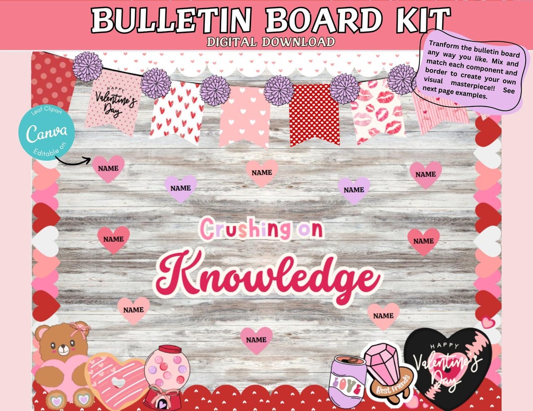 Valentines Bulletin Board Kit: Hearts & Bears Classroom Decor (digital ...