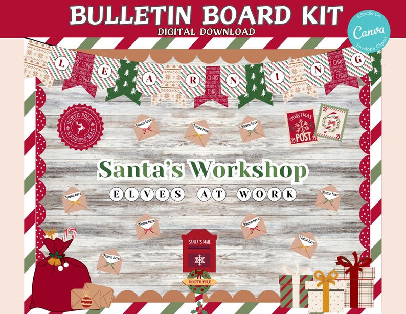 Santa's Workshop Christmas Bulletin Board Kit: Festive Classroom Decor ...