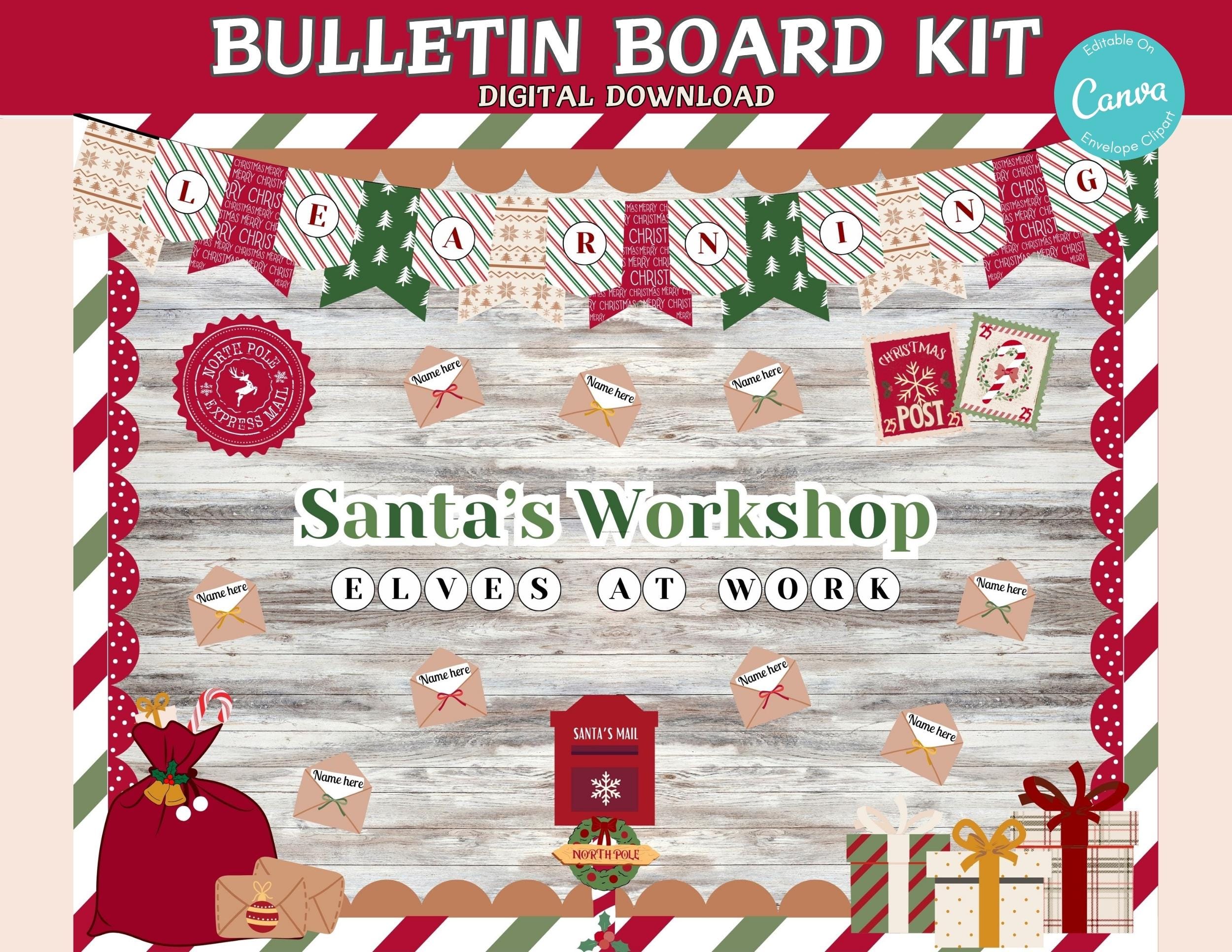 Santa's Workshop Christmas Bulletin Board Kit: Festive Classroom Decor ...