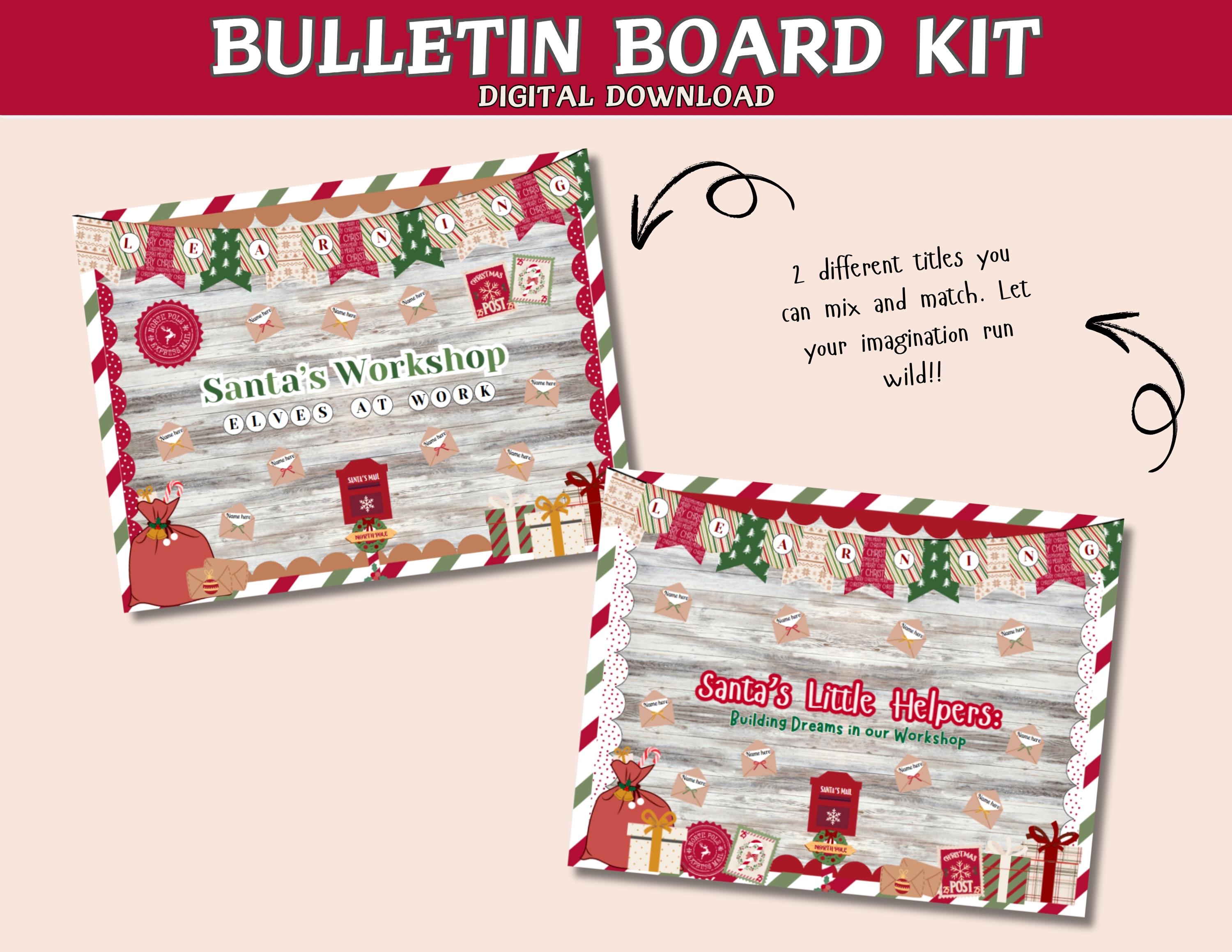 Santa's Workshop Christmas Bulletin Board Kit: Festive Classroom Decor ...