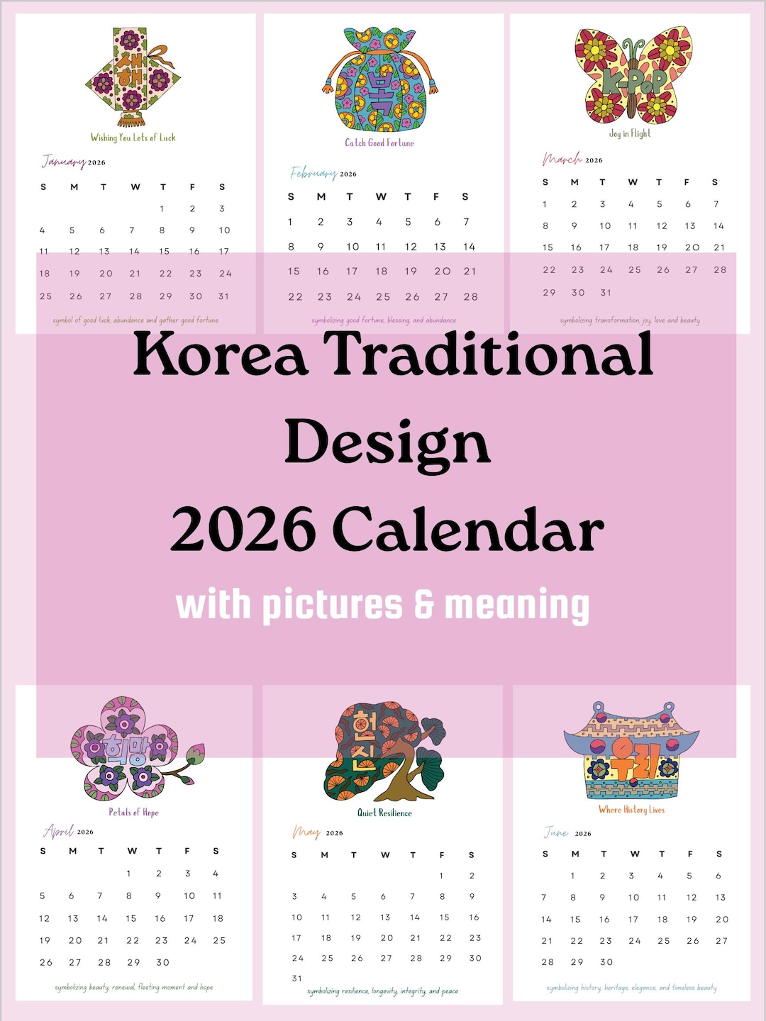 2026 Calendar, Calendar Printable, Korean Tradition, Calendar Bundle ...