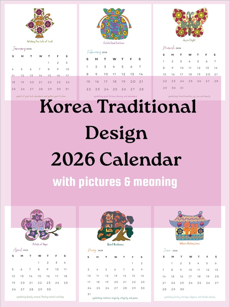 2026 Calendar, Calendar Printable, Korean Tradition, Calendar Bundle ...