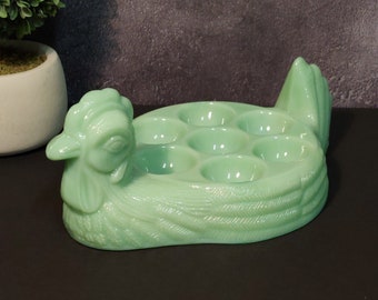 Jadeite Depression Style Glass Rooster Chicken Covered Candy Dish With ...
