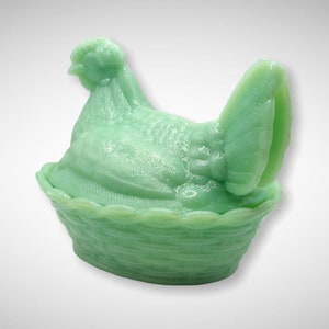 Jadeite Depression Style Glass Nesting Chicken Hen on Nest Candy Dish ...