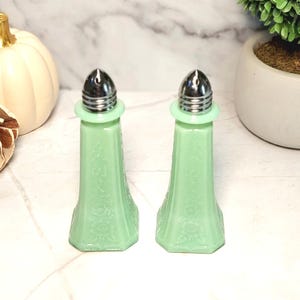 Jadeite Glass Salt & Pepper Shaker Set, Floral Eiffel Tower ...