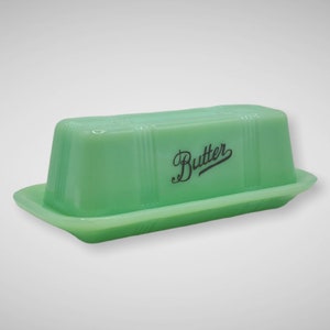 Jadeite Depression Style Glass Covered Butter Dish With Lid Vintage ...