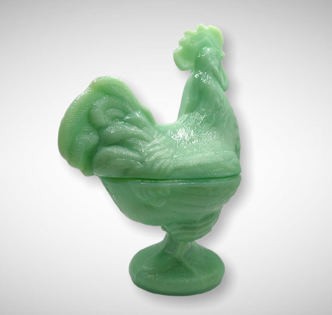 Jadeite Depression Style Glass Rooster Chicken Covered Candy - Etsy