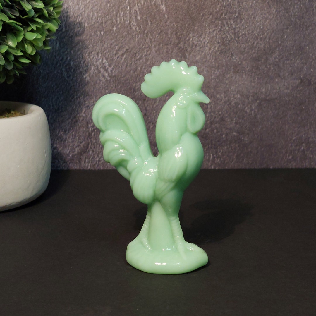 Jadeite Green Depression Style Glass Rooster Figurine Vintage, Art Deco ...