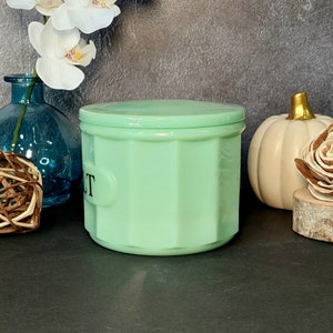 Jadeite Green Depression Style Glass Salt Bowl Crock Container ...
