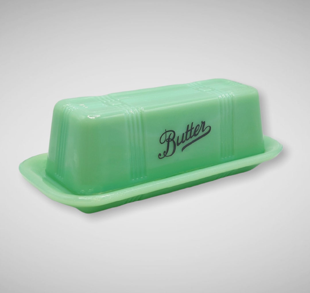 Jadeite Depression Style Glass Covered Butter Dish With Lid Vintage ...
