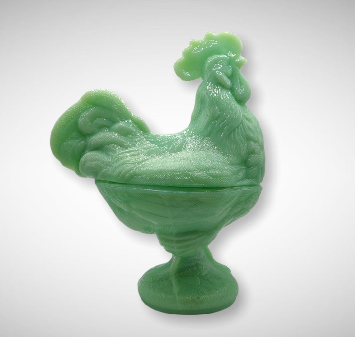 Jadeite Depression Style Glass Rooster Chicken Covered Candy - Etsy