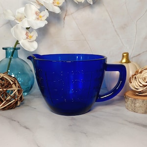 Cobalt Blue Glass 2 Cup Measuring Cup & Mixing Bowl W/ Markers ...