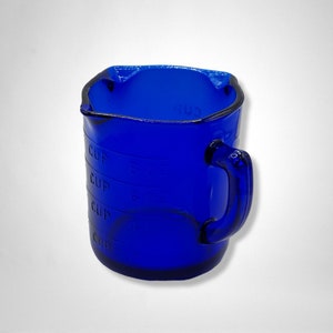 Cobalt Blue Glass Measuring Cup W/ Spouts and Markers - Depression ...