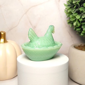 Jadeite Glass Hen on Nest Chicken Salt Cellar Dip Dish - Vintage Style ...