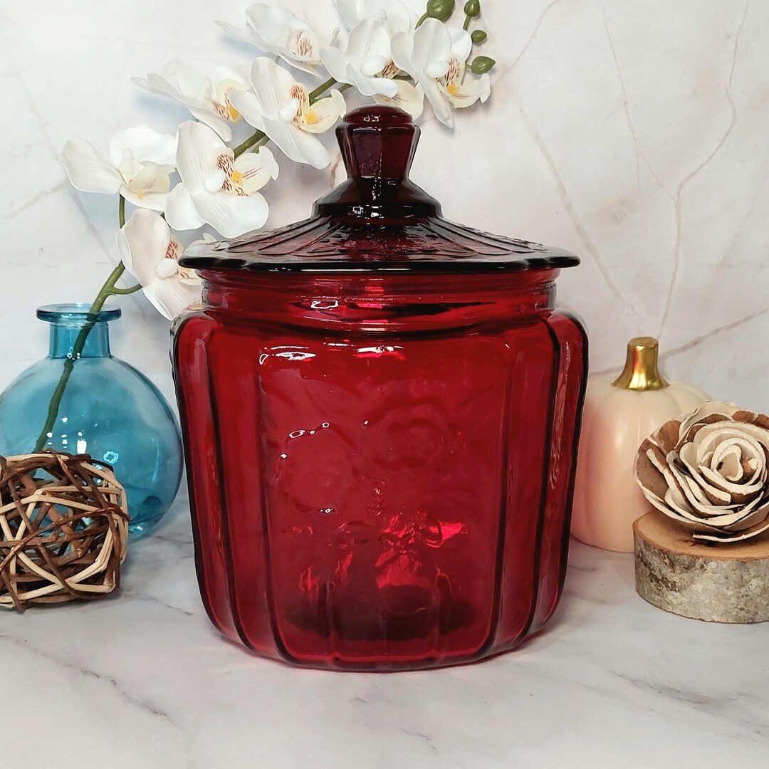 Vintage Ruby Red Amberina Depression Style Glass Mayfair Rose Biscuit ...