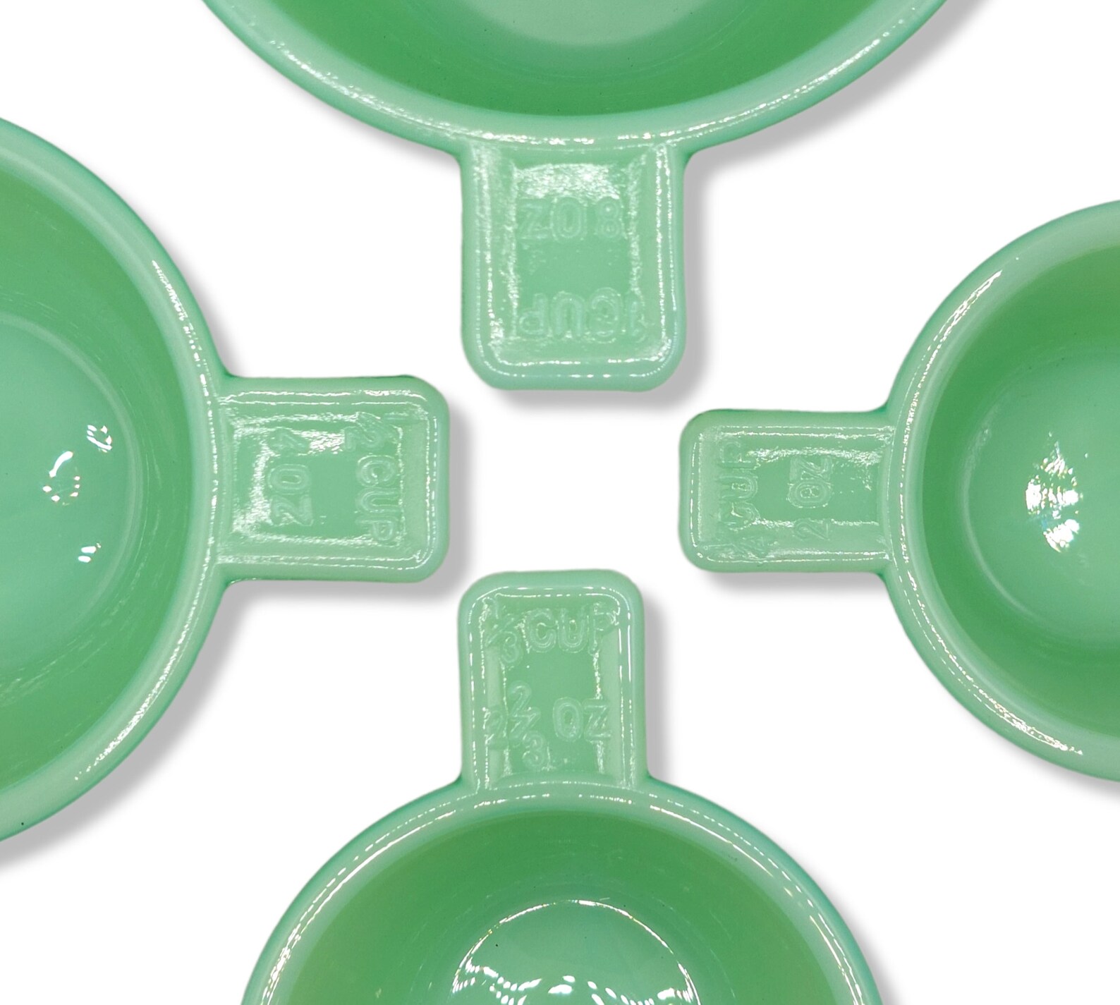 Jadeite Green Depression Style Glass 4 PC Nesting Measuring Cup Set W ...