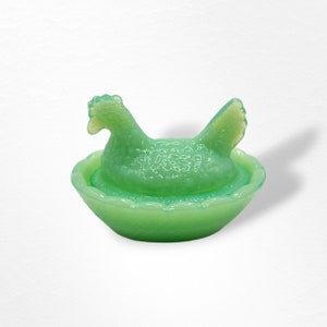 Jadeite Glass Hen on Nest Chicken Salt Cellar Dip Dish Vintage ...